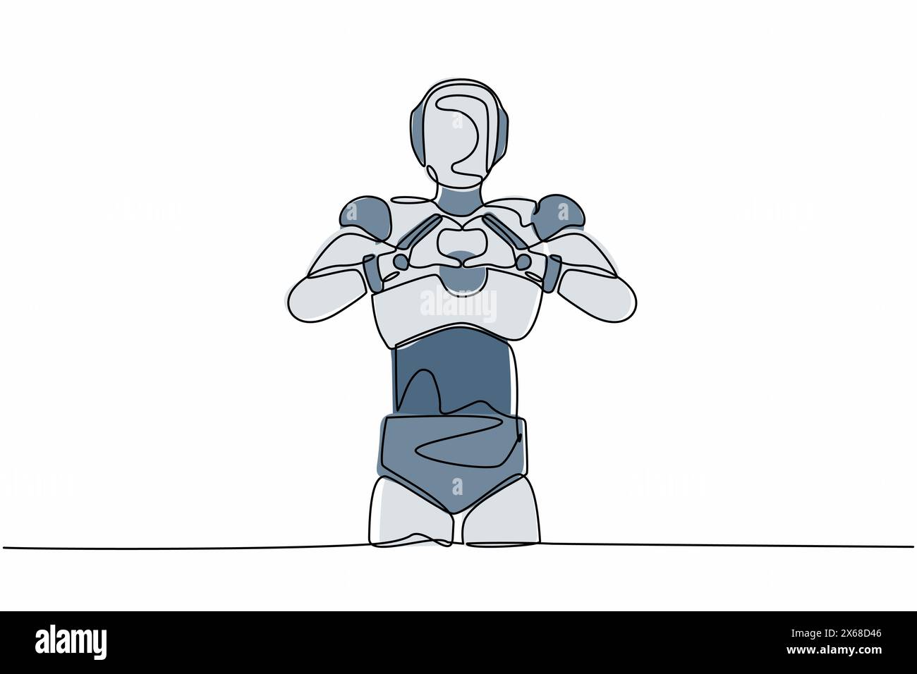 Continuous one line drawing robot standing with making love sign, heart ...
