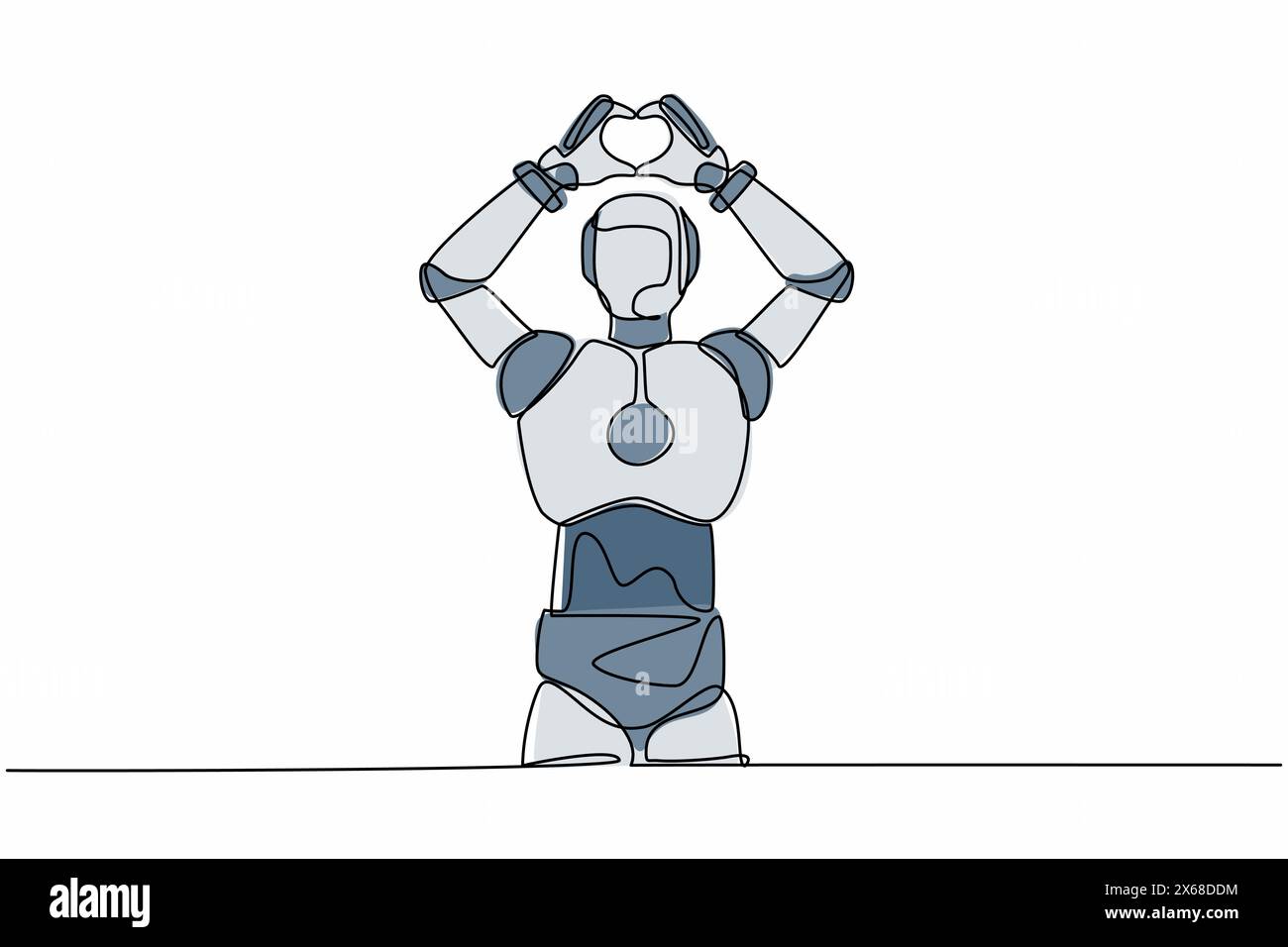 Single one line drawing robot standing with making love sign or heart ... Single one line drawing robot standing with making love sign or heart ...