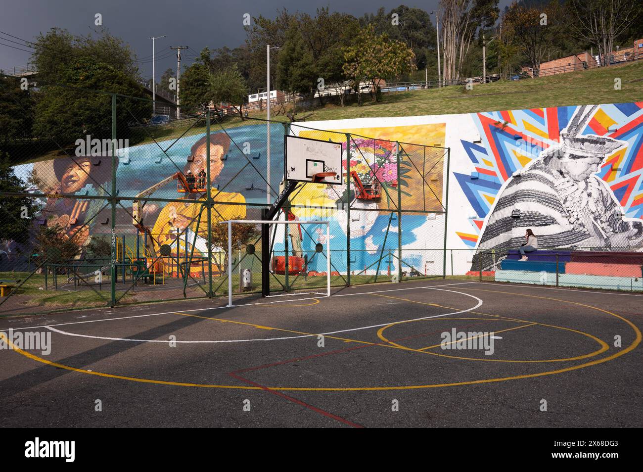 28 January 2024, Colombia, Bogotá: Graffiti on a sports field. Photo ...