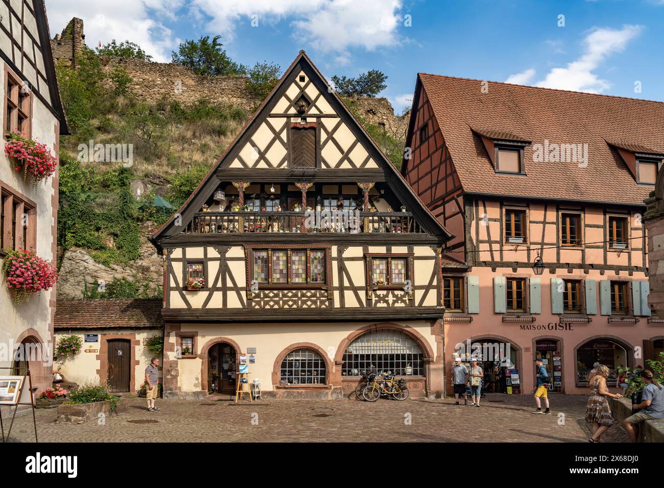 Half-timbered house Maison Herzer in the old town of Kaysersberg ...
