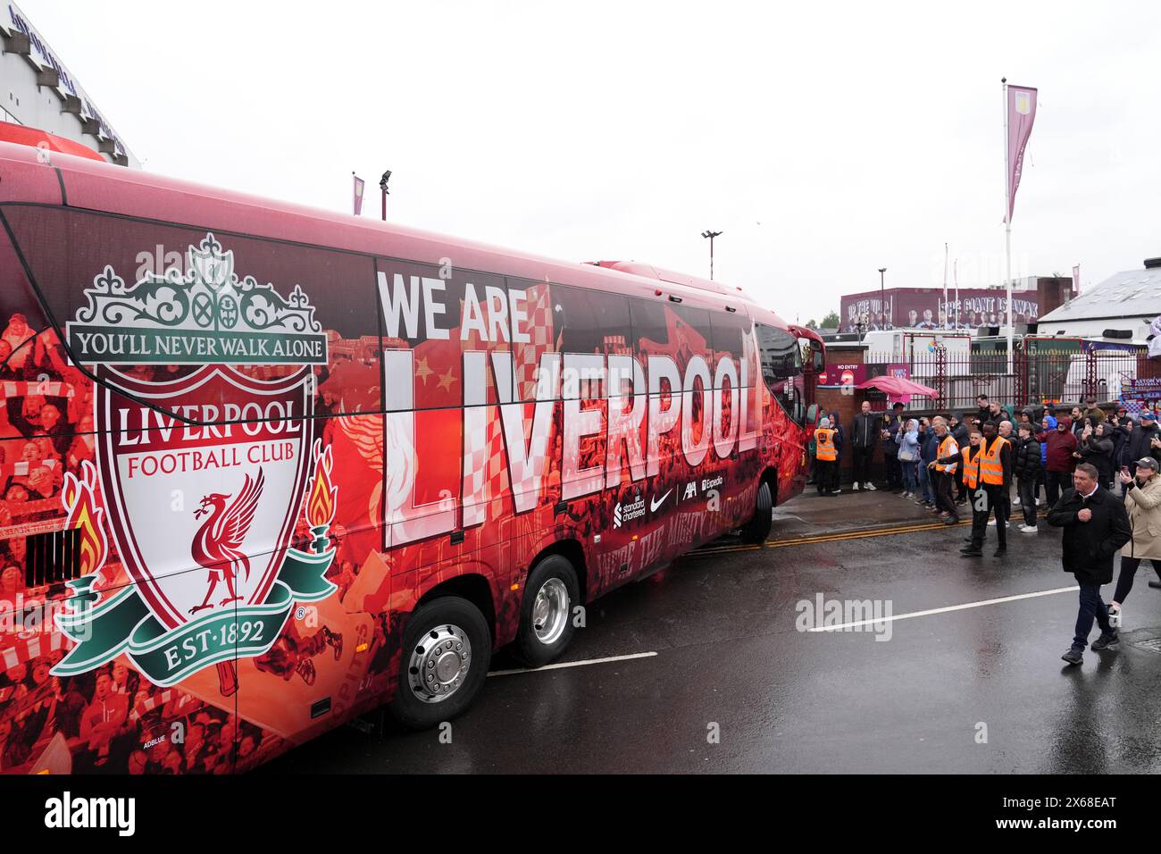 A general view of the Liverpool team bus arriving ahead of the Premier ...