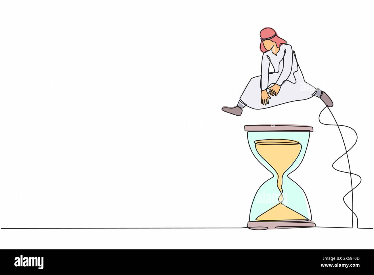 Single one line drawing Arabian businessman jump over or passing ...
