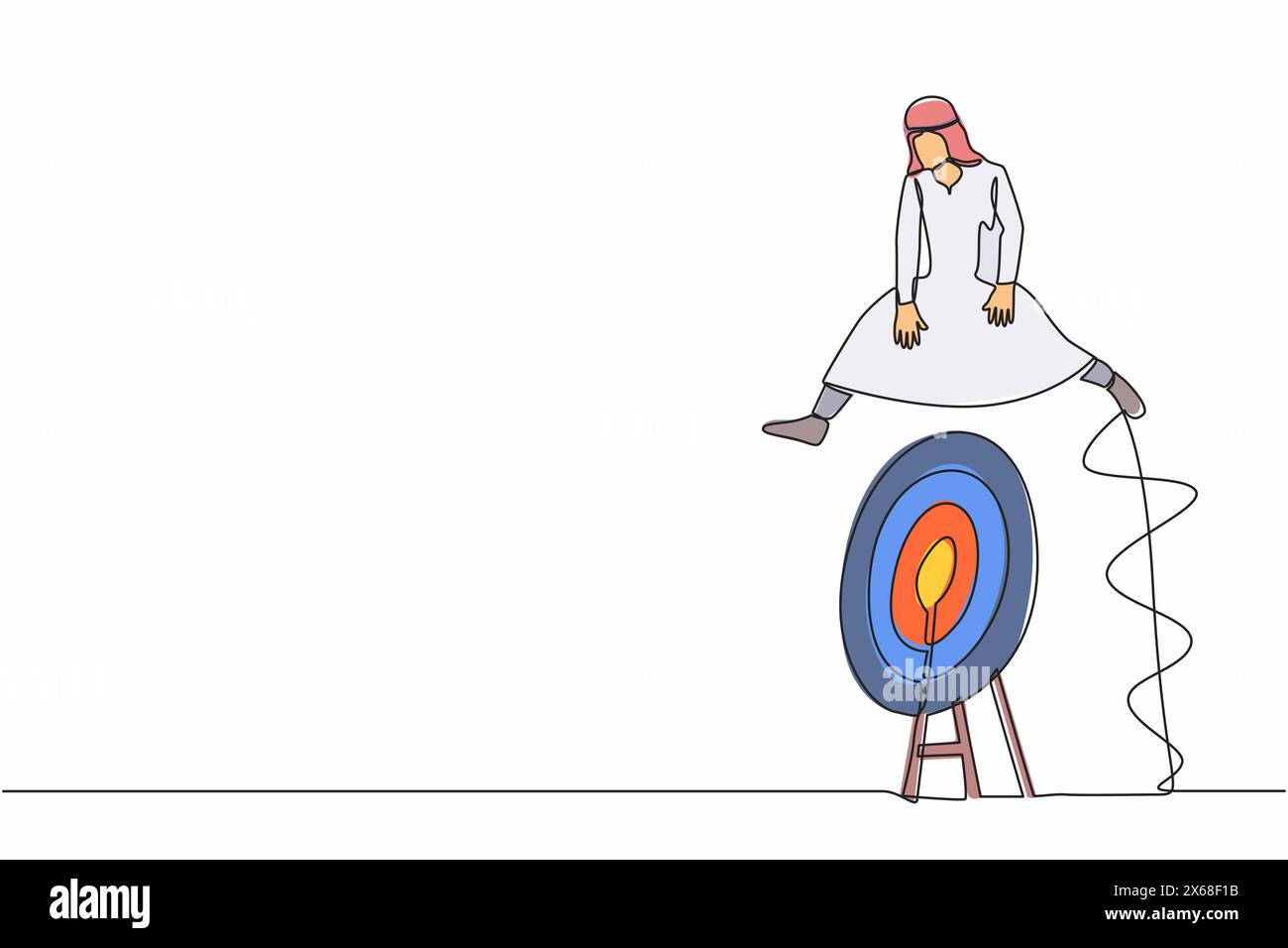 Continuous one line drawing Arab businessman jumping on big archery ...