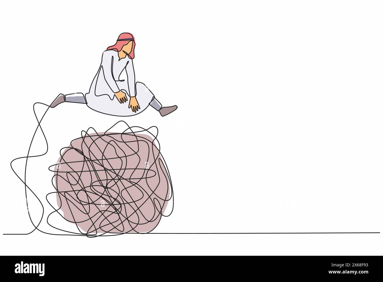 Continuous one line drawing Arabian businessman jumping over tangled ... Continuous one line drawing Arabian businessman jumping over tangled ...