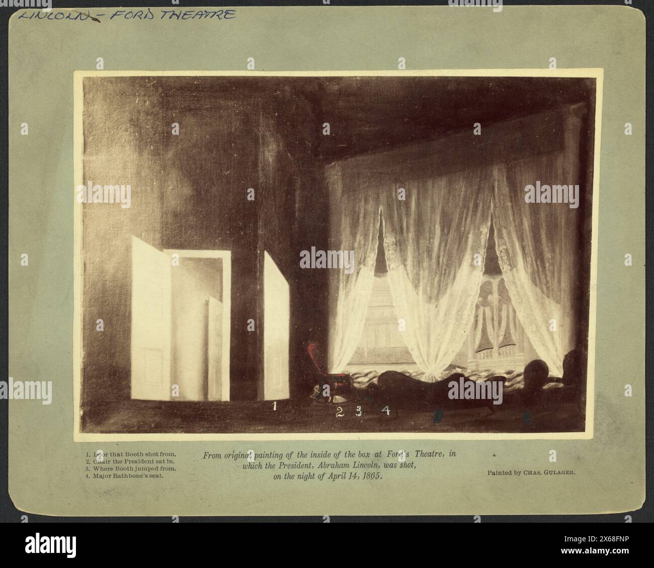 Photograph of a painting of Ford's Theatre interior, showing where ...