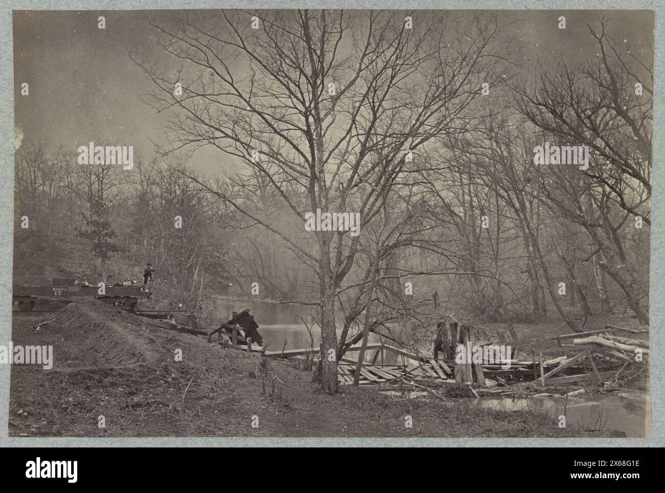 Ruins of railroad bridge at Blackburn's Ford, Bull Run, Va., Civil War ...