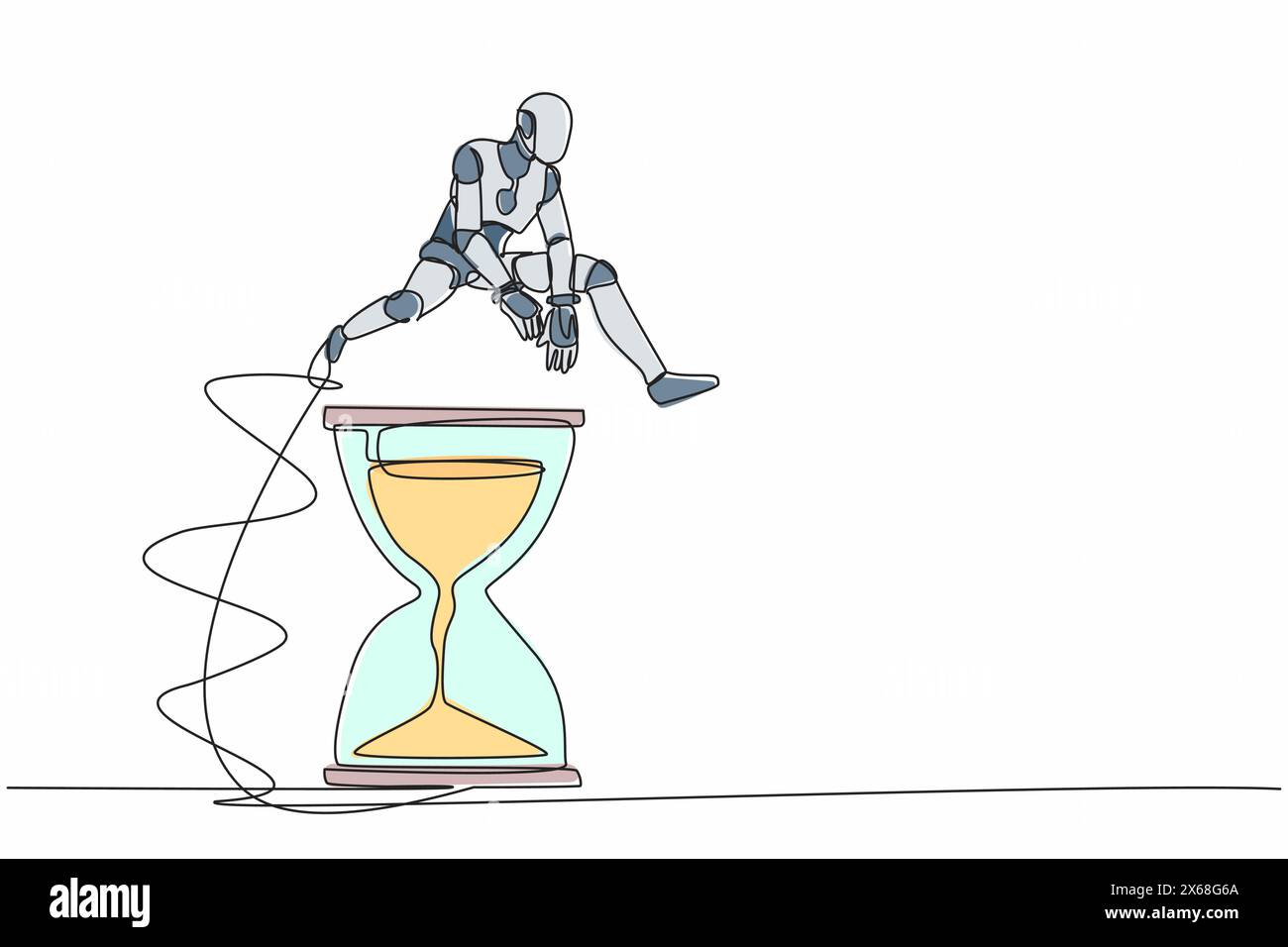 Single continuous line drawing robot jumping over hourglass. Business ... Single continuous line drawing robot jumping over hourglass. Business ...