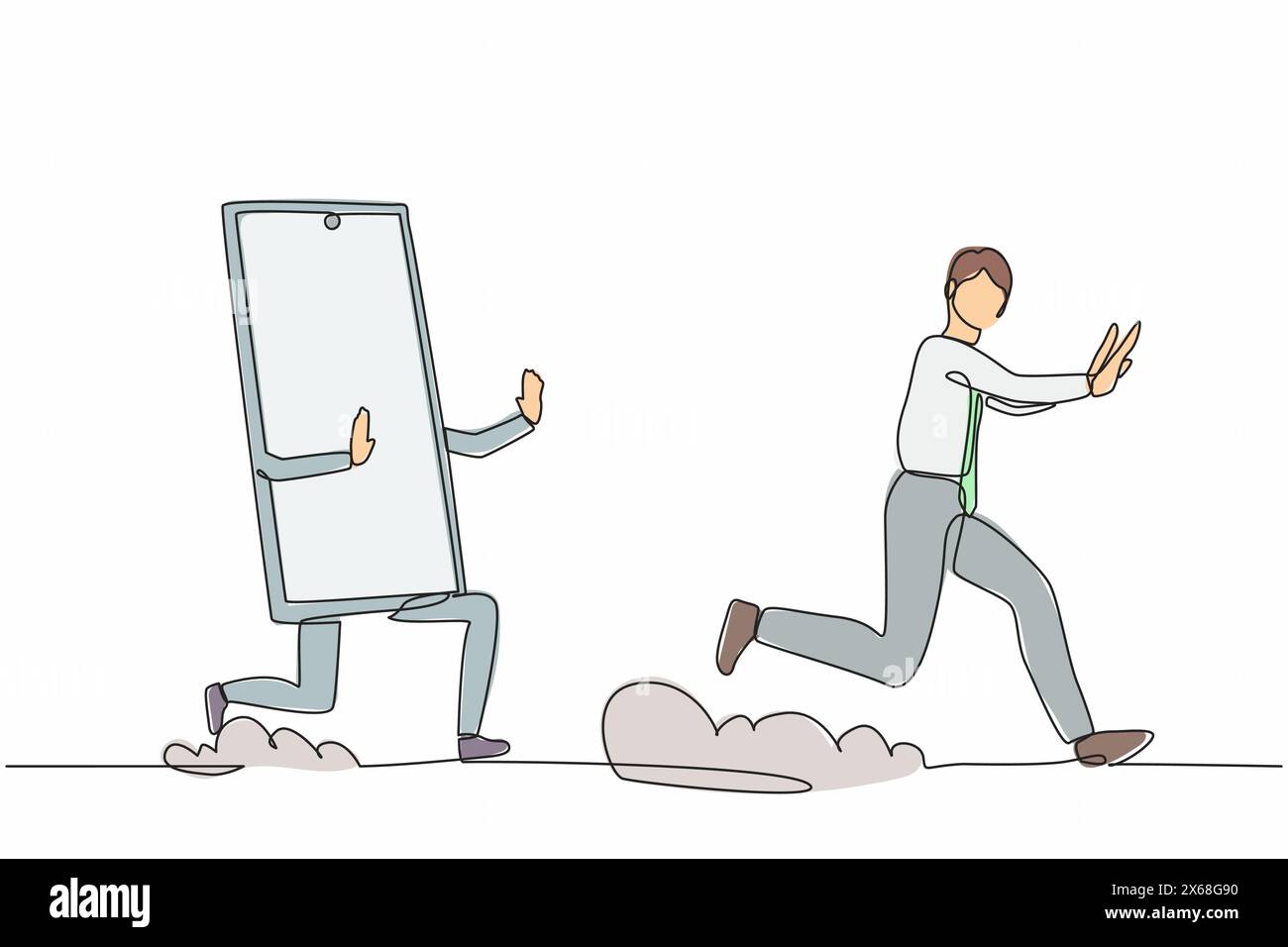 Continuous one line drawing stressed businessman being chased by ... Continuous one line drawing stressed businessman being chased by ...