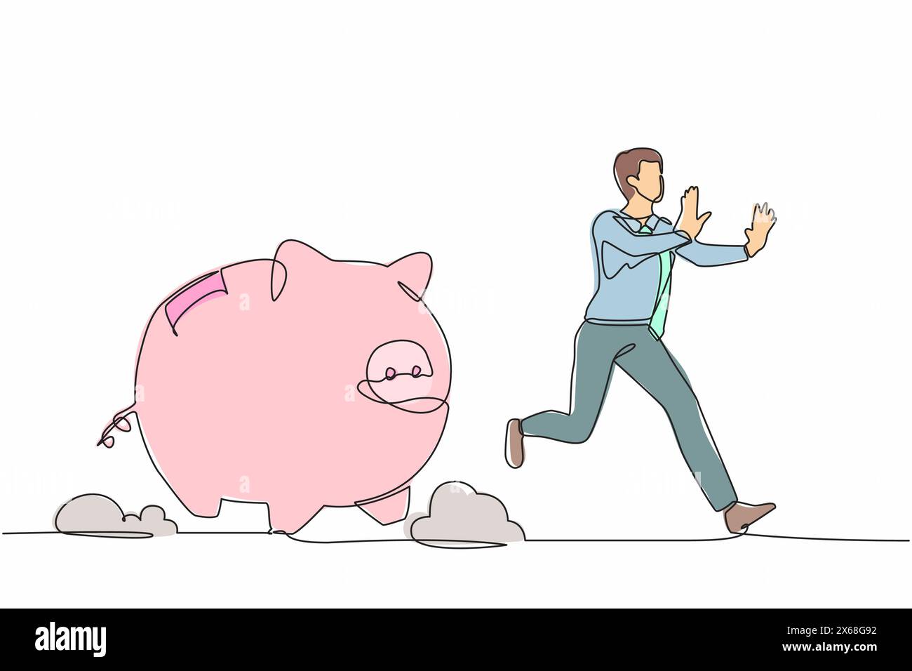 Single continuous line drawing stressed businessman being chased by ...