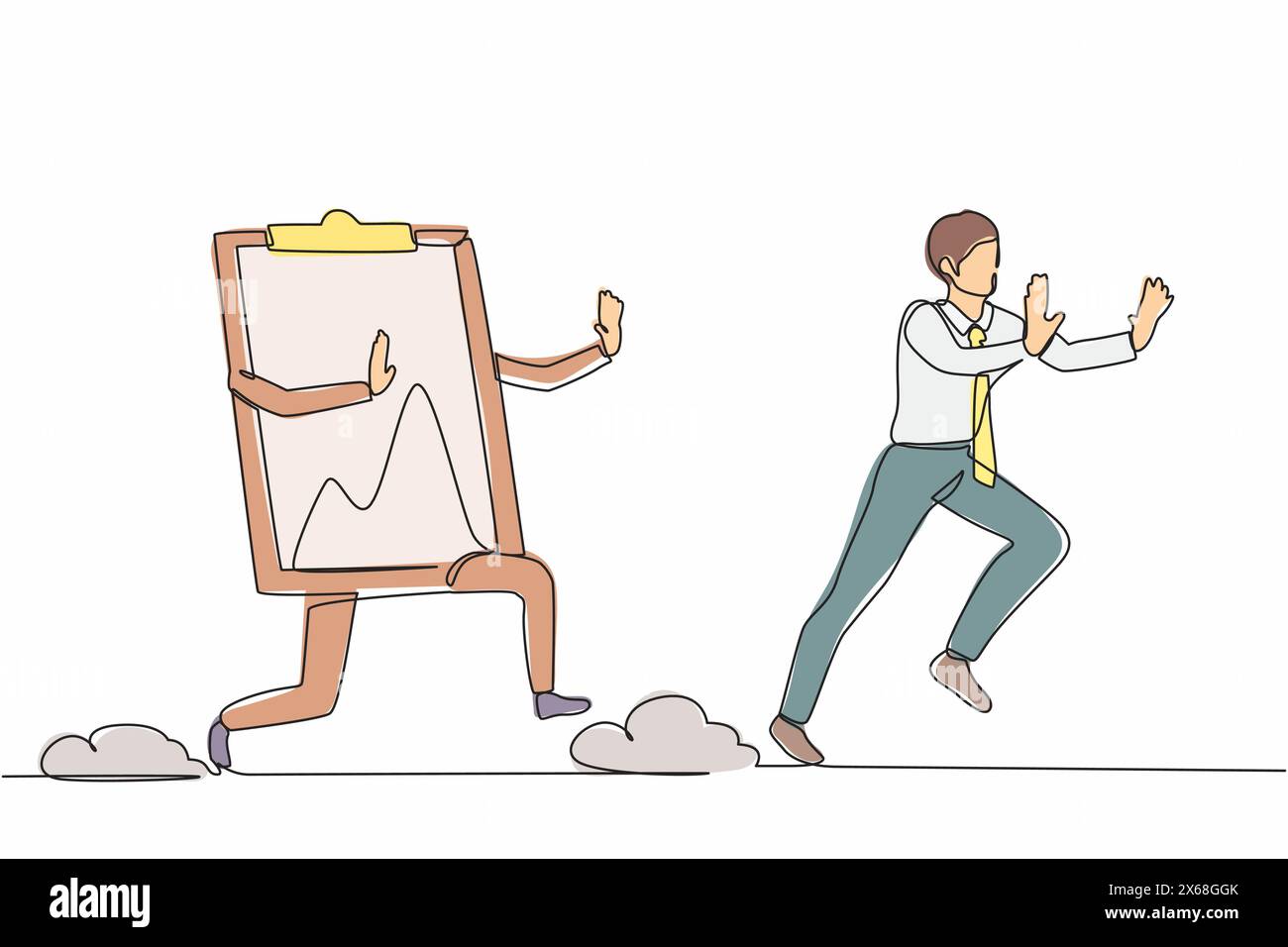 Continuous one line drawing stressed businessman being chased by ...