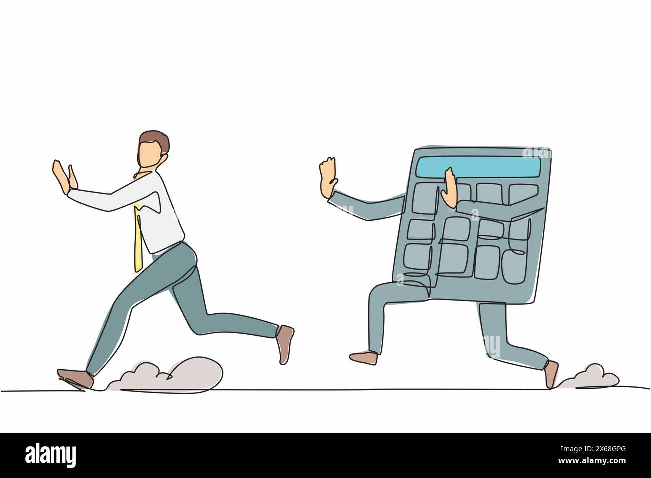 Continuous one line drawing stressed businessman being chased by ... Continuous one line drawing stressed businessman being chased by ...