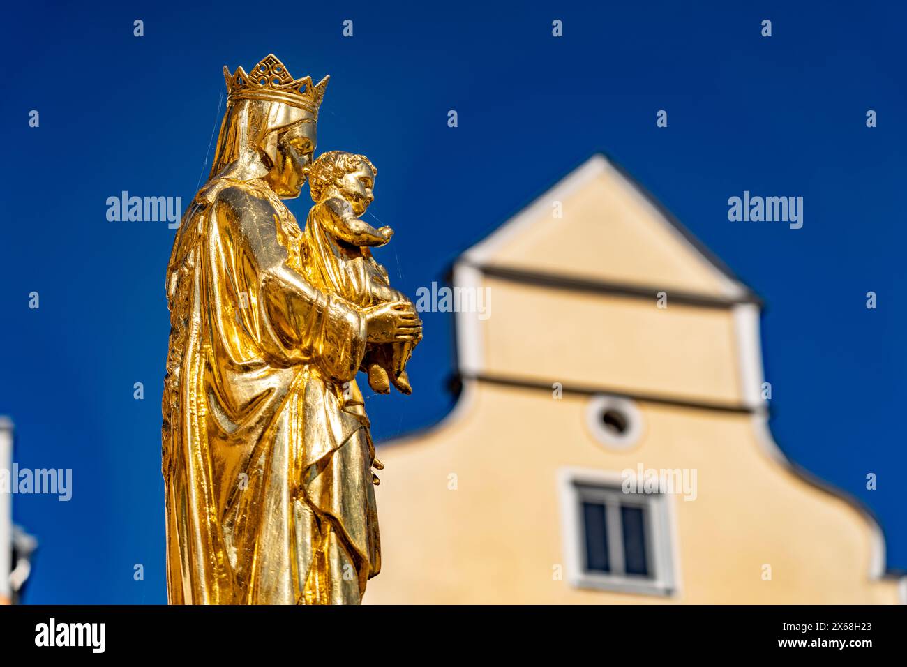 Golden Mary of the Marienbrunnen on the market square of Riedenburg ...