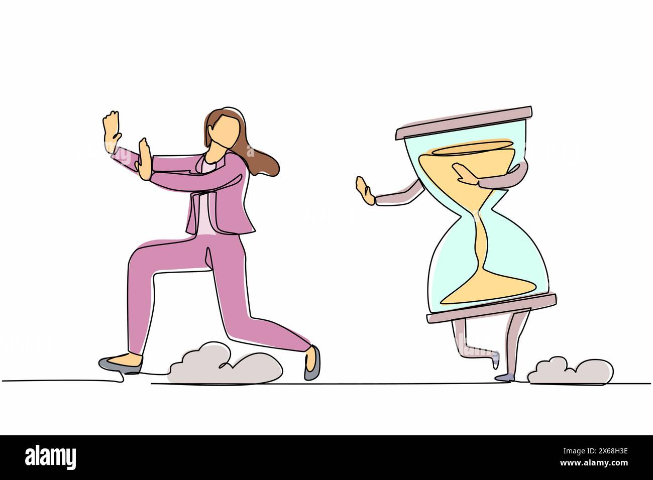 Single continuous line drawing scared businesswoman being chased by ...