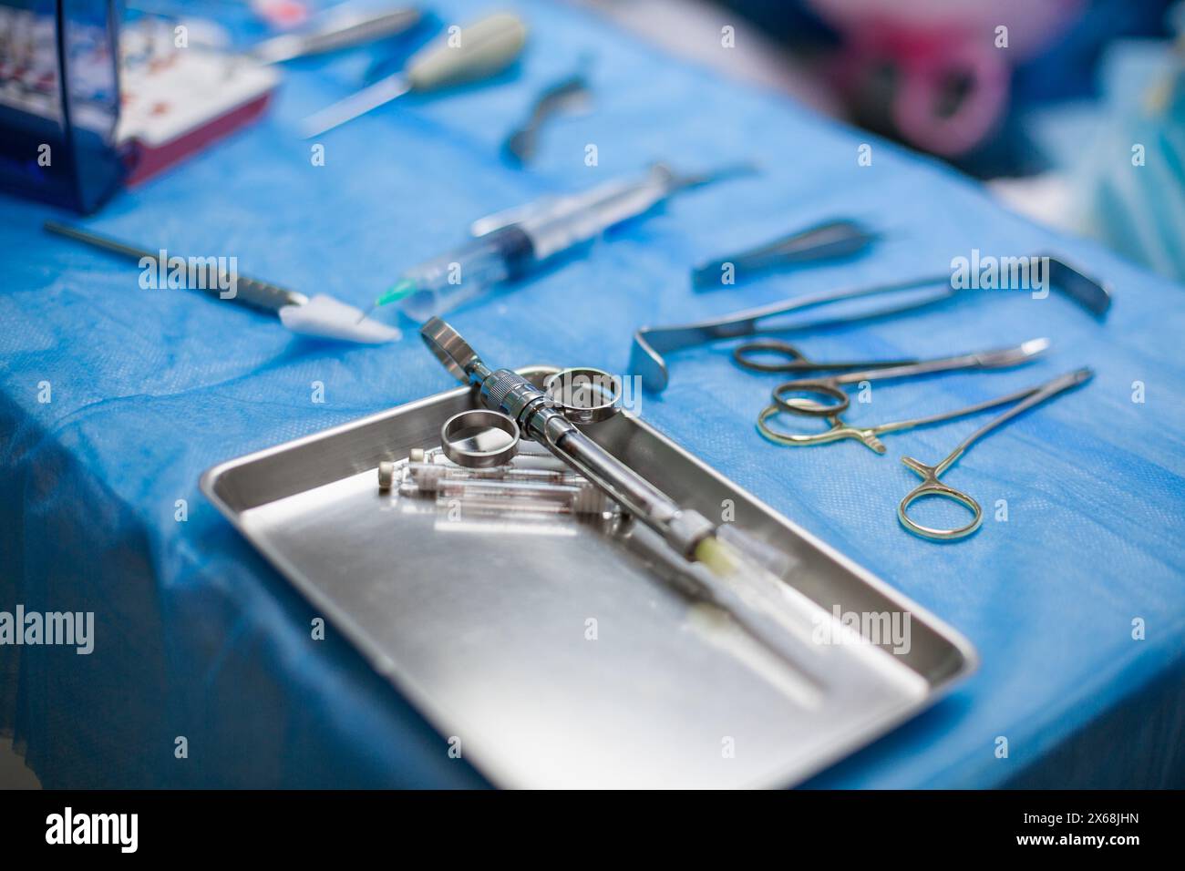 Professional dentist tools on the table with stomatological instruments ...