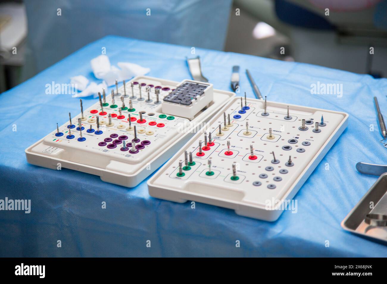 Professional dentist tools on the table with stomatological instruments ...