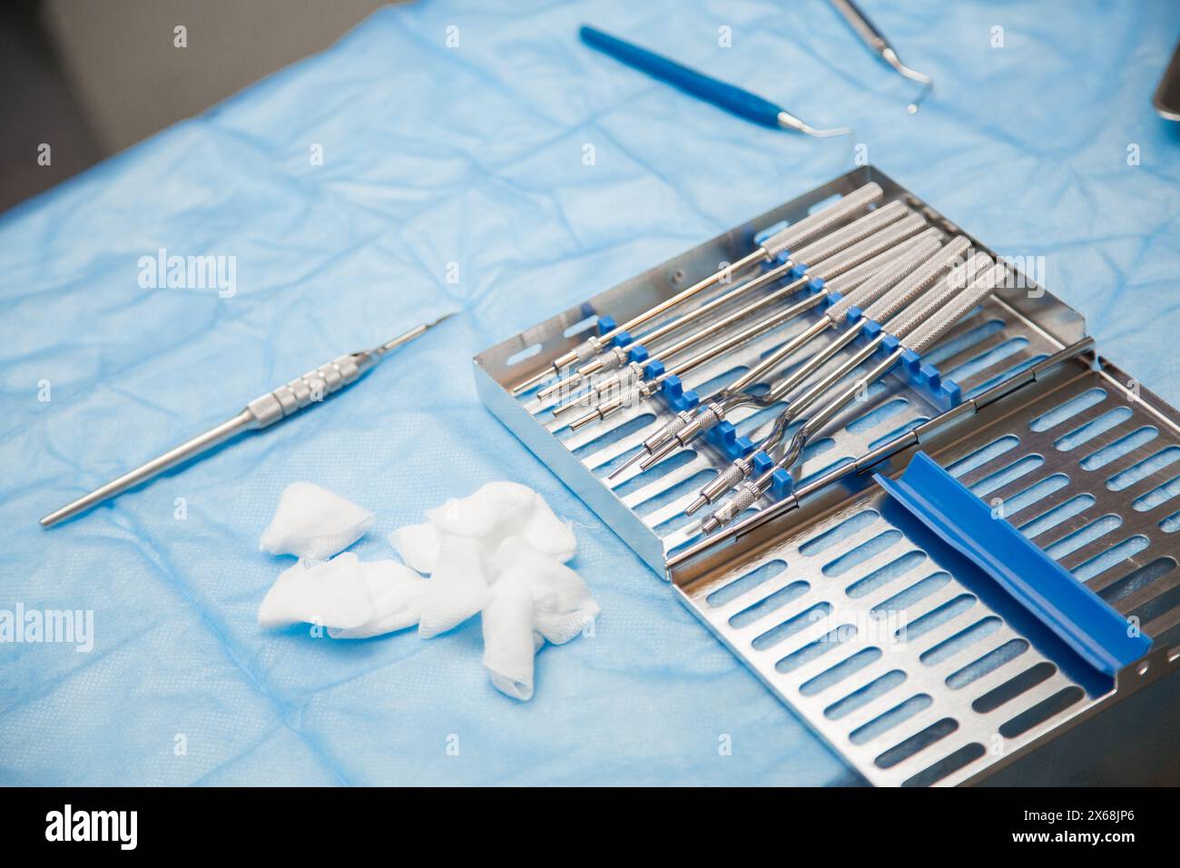 Professional dentist tools on the table with stomatological instruments ...