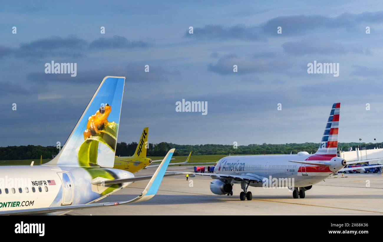 Baltimore, Maryland, USA - 3 May 2024: Tail fin of Airbus A320 jet ...
