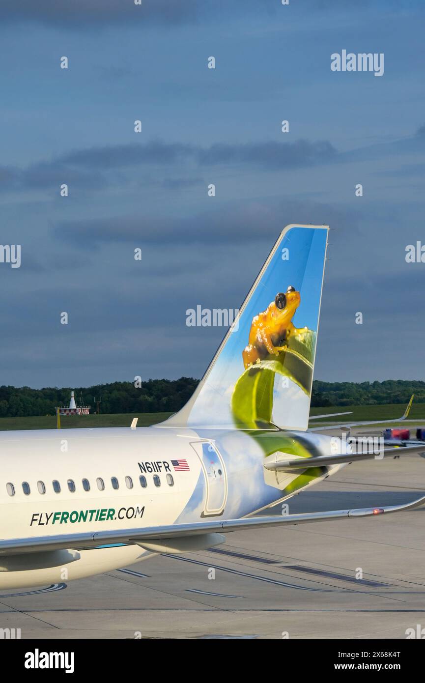 Baltimore, Maryland, USA - 3 May 2024: Tail fin of Airbus A320 jet ...