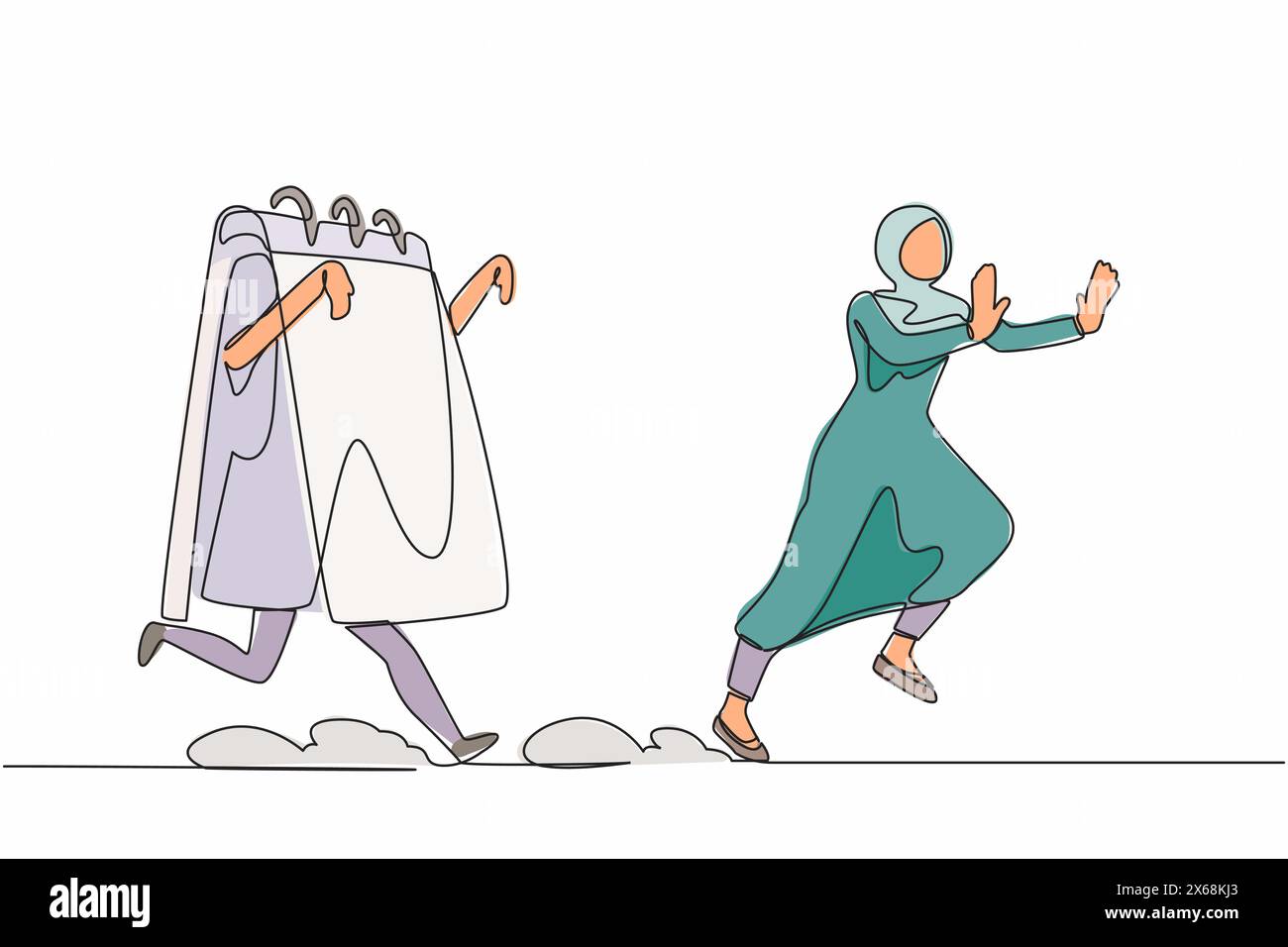 Single one line drawing fright Arab businesswoman being chased by ...