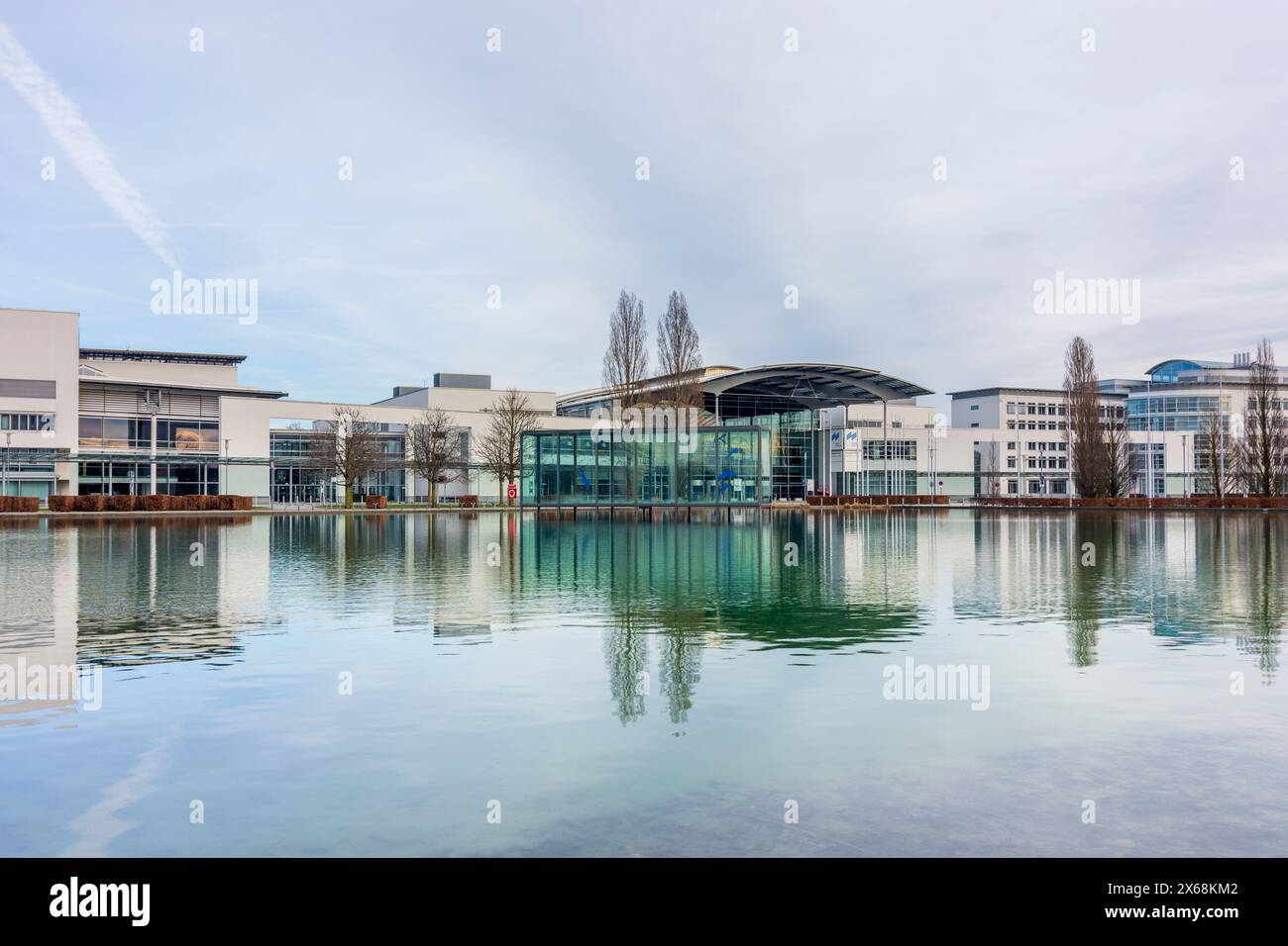 München, Munich, pond Messesee in Messestadt Riem, fair buildings in ...