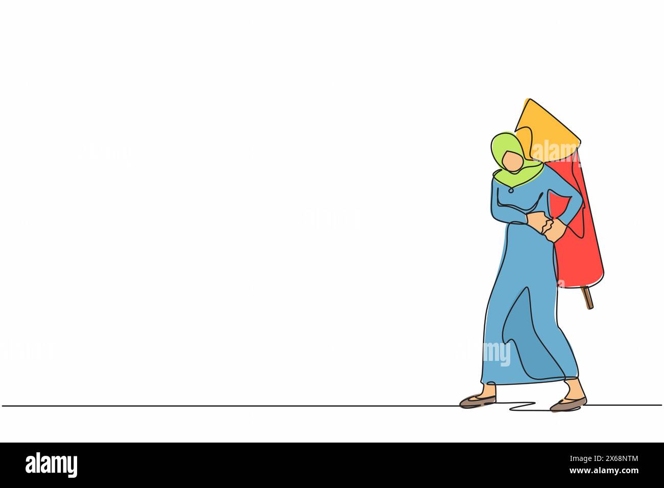 Single one line drawing active Arab businesswoman ignites big fireworks ...