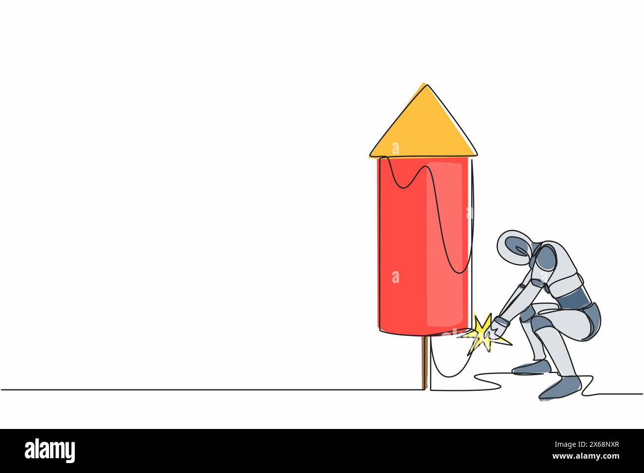 Single one line drawing robot launching firework rocket. Grow tech ...