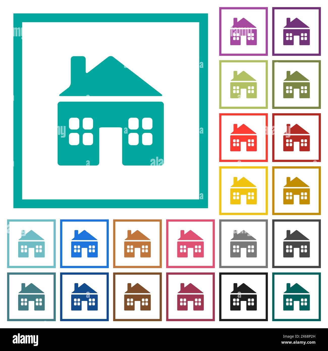 Cottage Solid Flat Color Icons With Quadrant Frames On White Background Stock Vector Image And Art