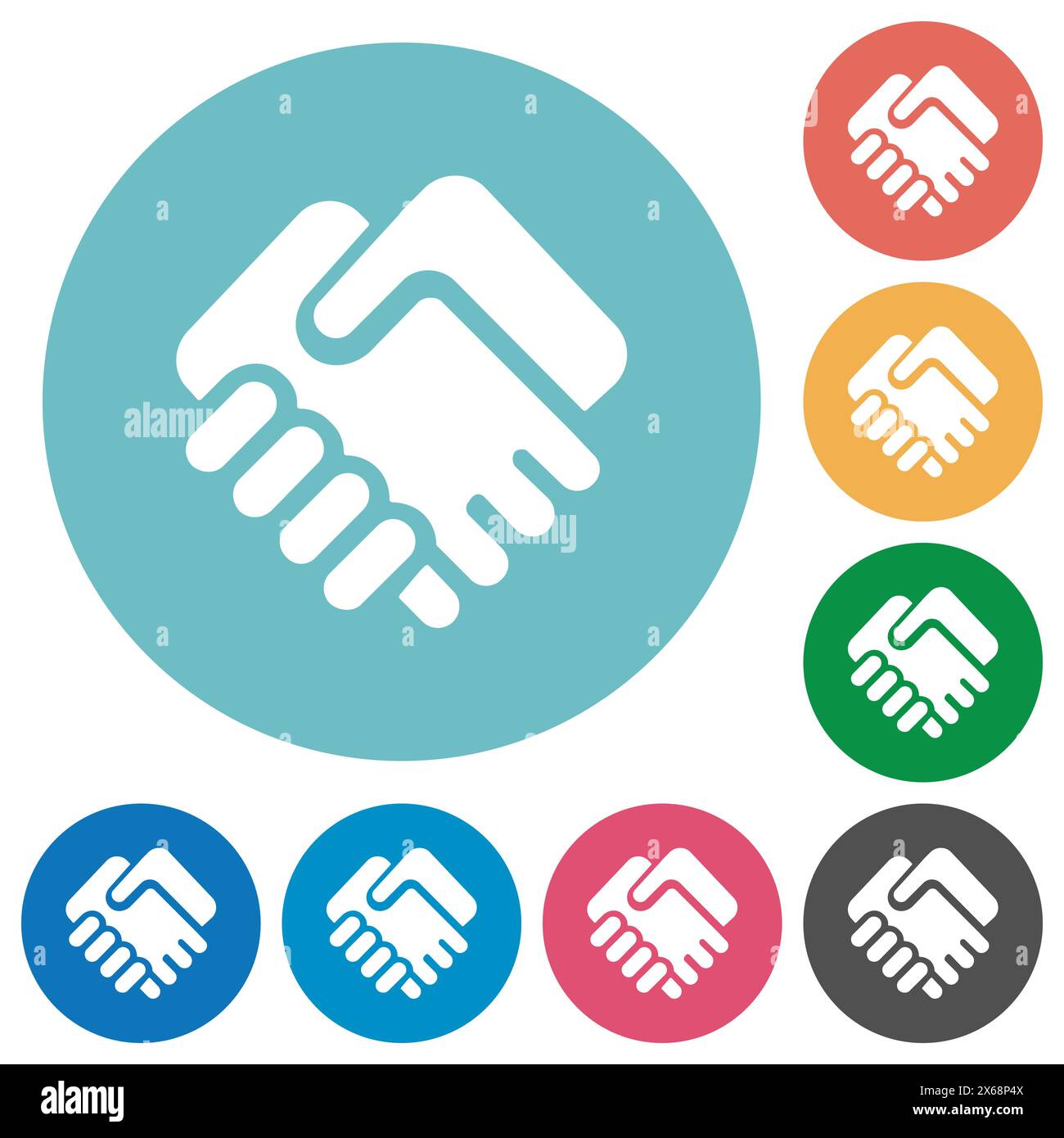 Handshake solid flat white icons on round color backgrounds Stock ...