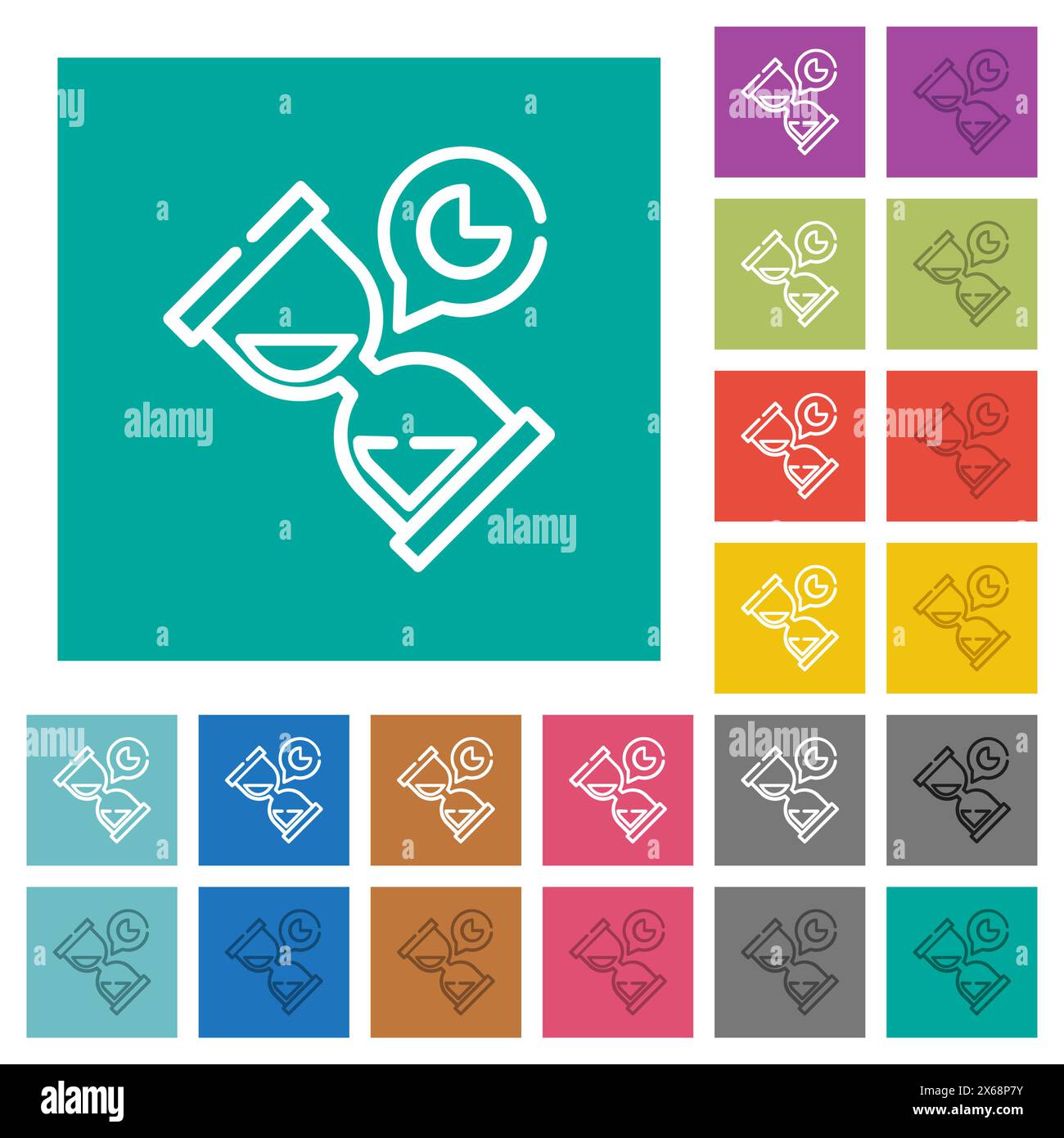 Hourglass timer outline multi colored flat icons on plain square ...