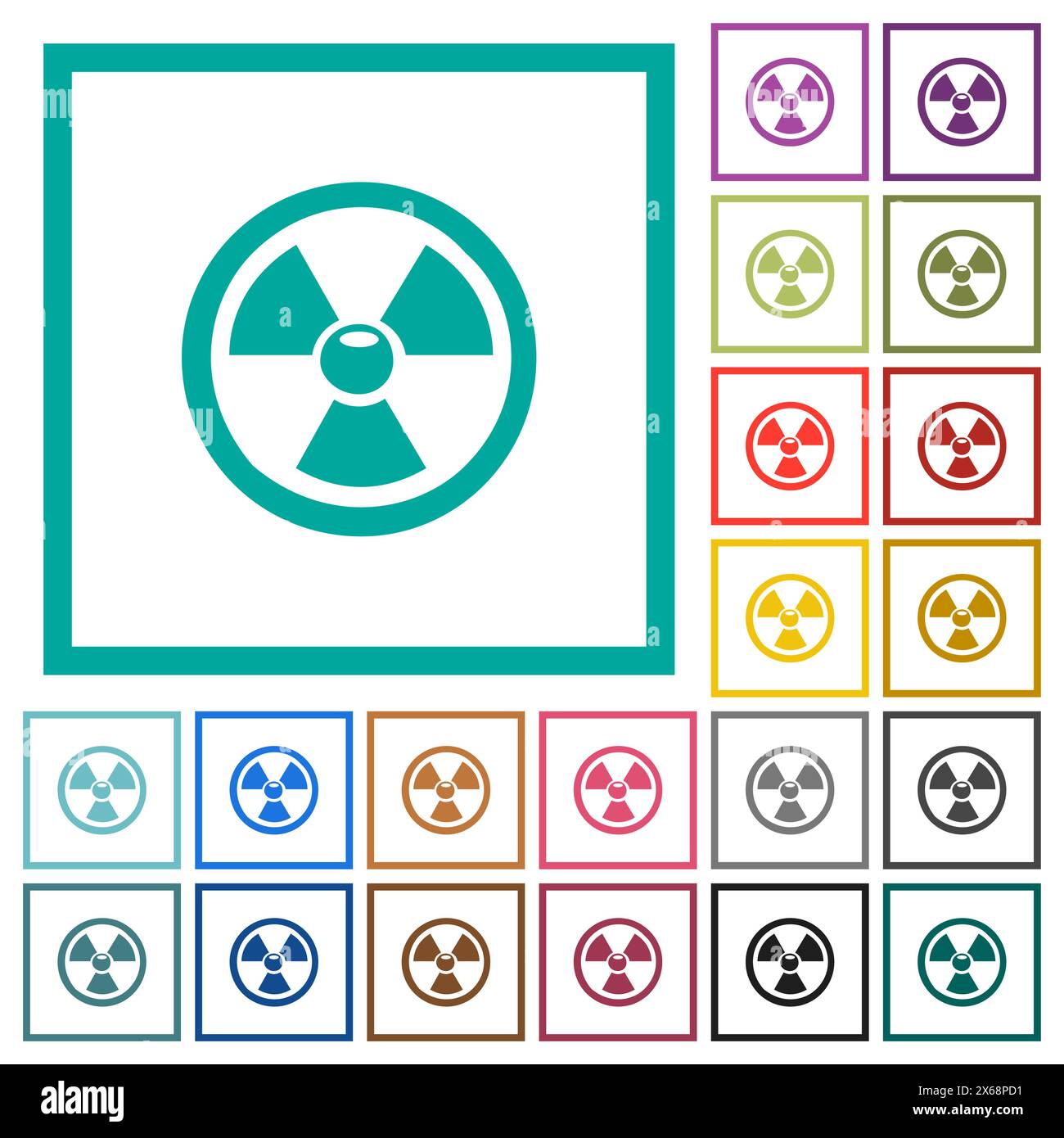 Glossy nuclear sign flat color icons with quadrant frames on white ...