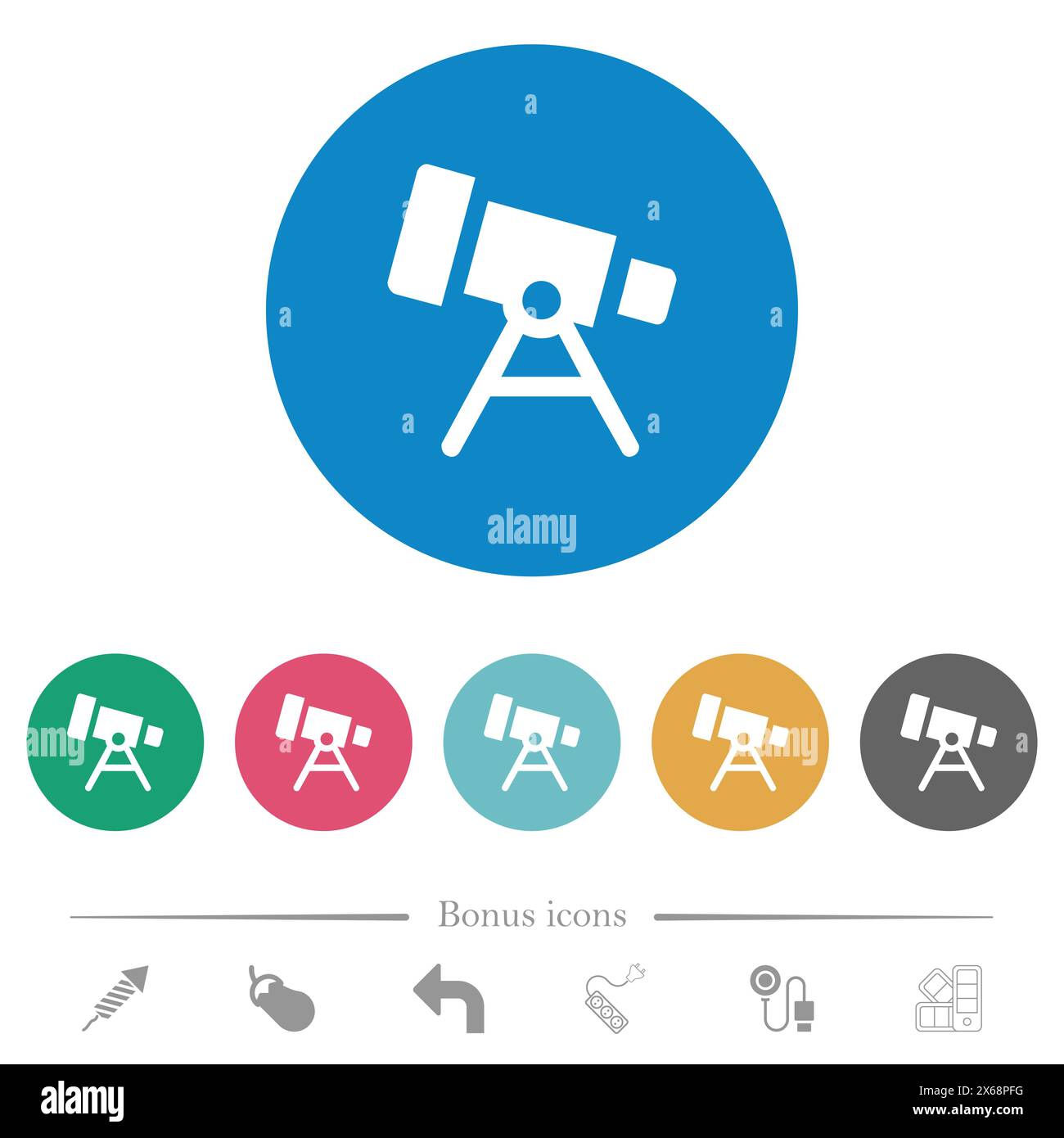Telescope solid flat white icons on round color backgrounds. 6 bonus icons included Stock Vector ...