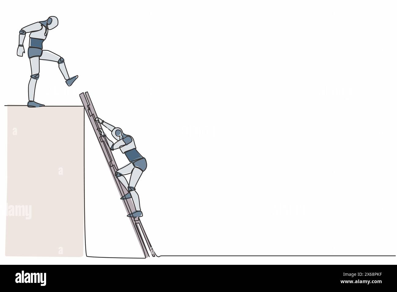 Continuous one line drawing robot kicking to make rival falling down ...