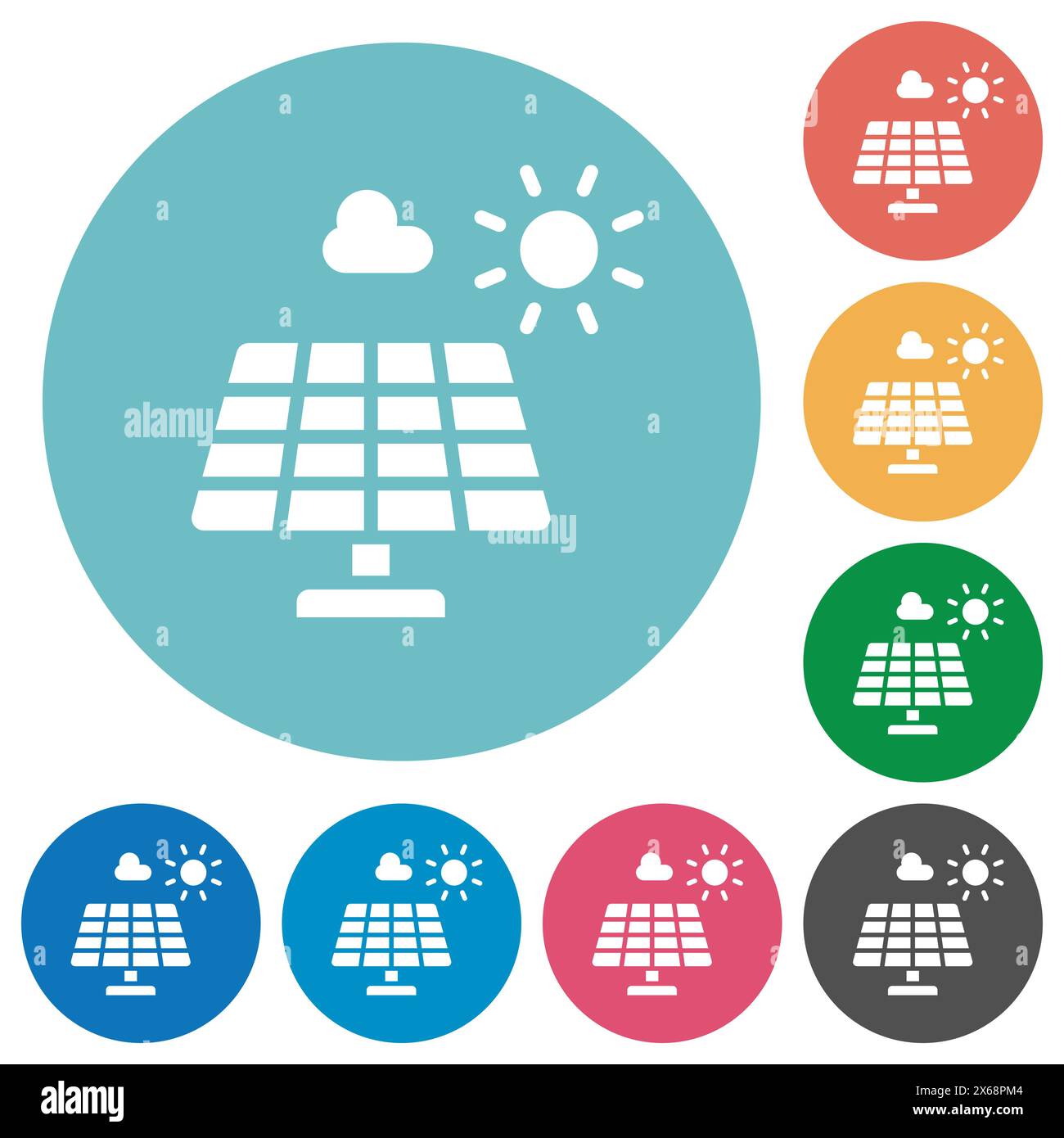 Solar energy flat white icons on round color backgrounds Stock Vector ...