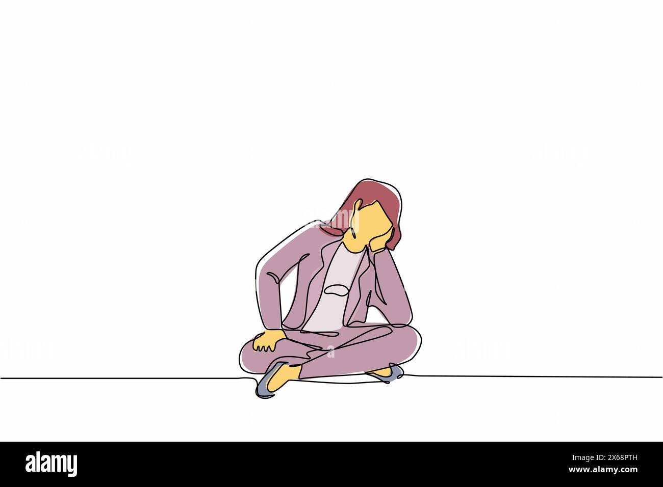 Single continuous line drawing businesswoman who is asking questions or ...