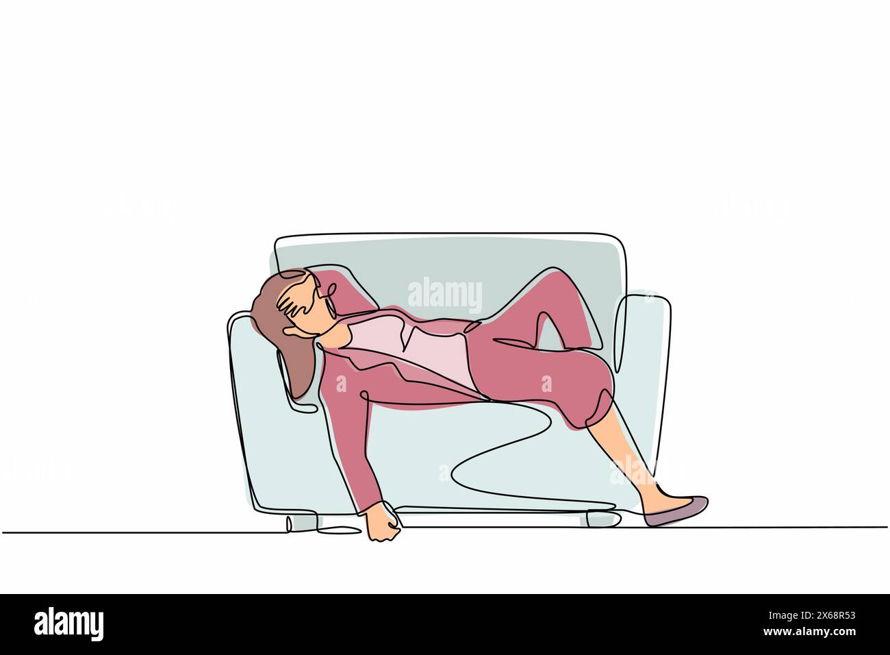 Continuous one line drawing unhappy businessman sad tired sleepy mood ...