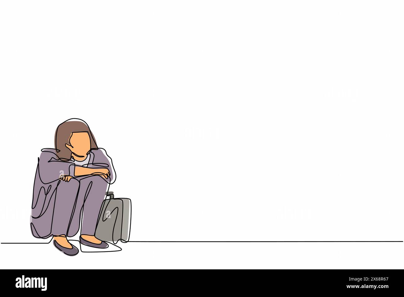 Continuous one line drawing depressed businesswoman suffer emotion ...