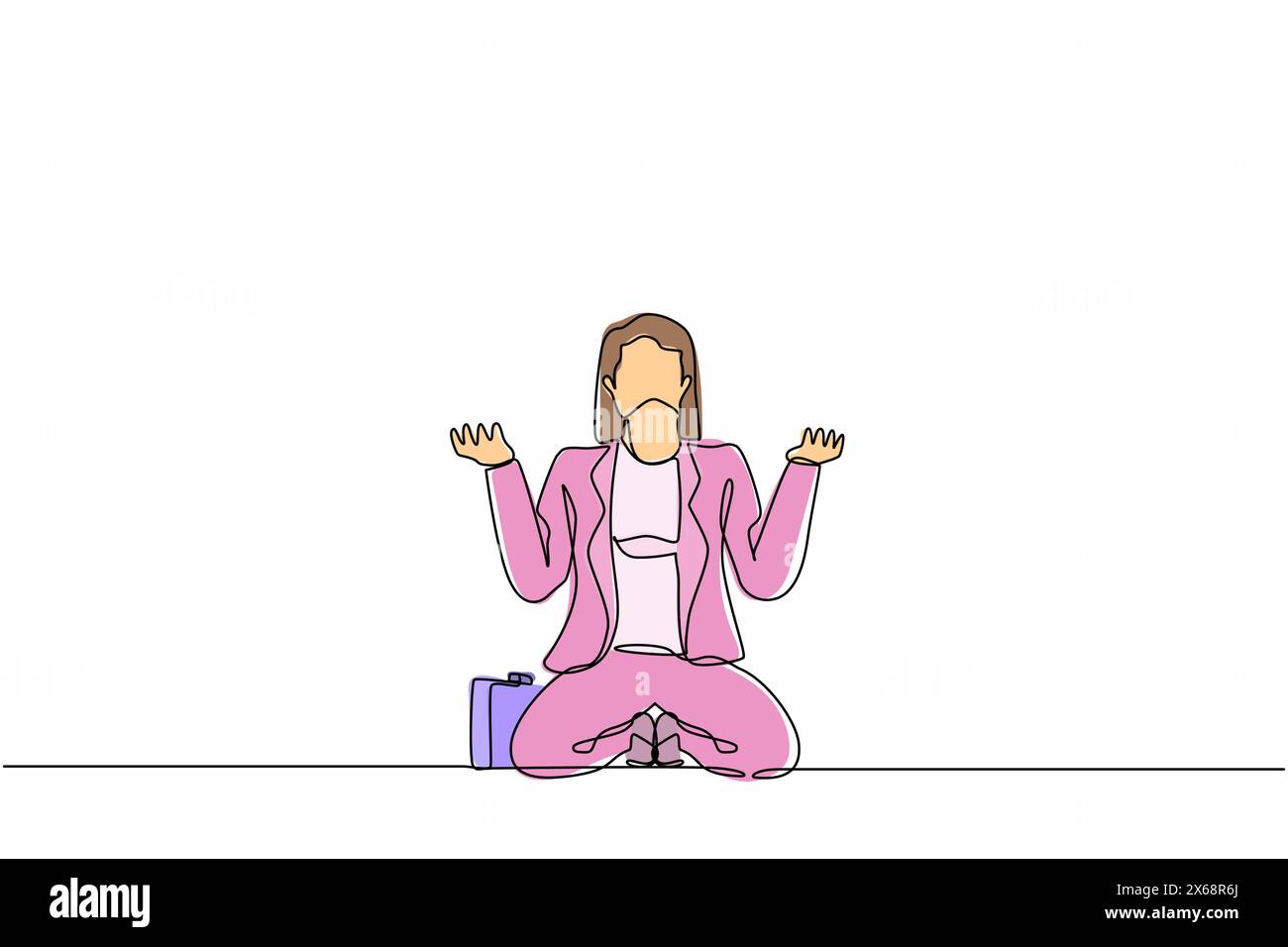 Continuous one line drawing businesswoman despair suffer grief. Female ...