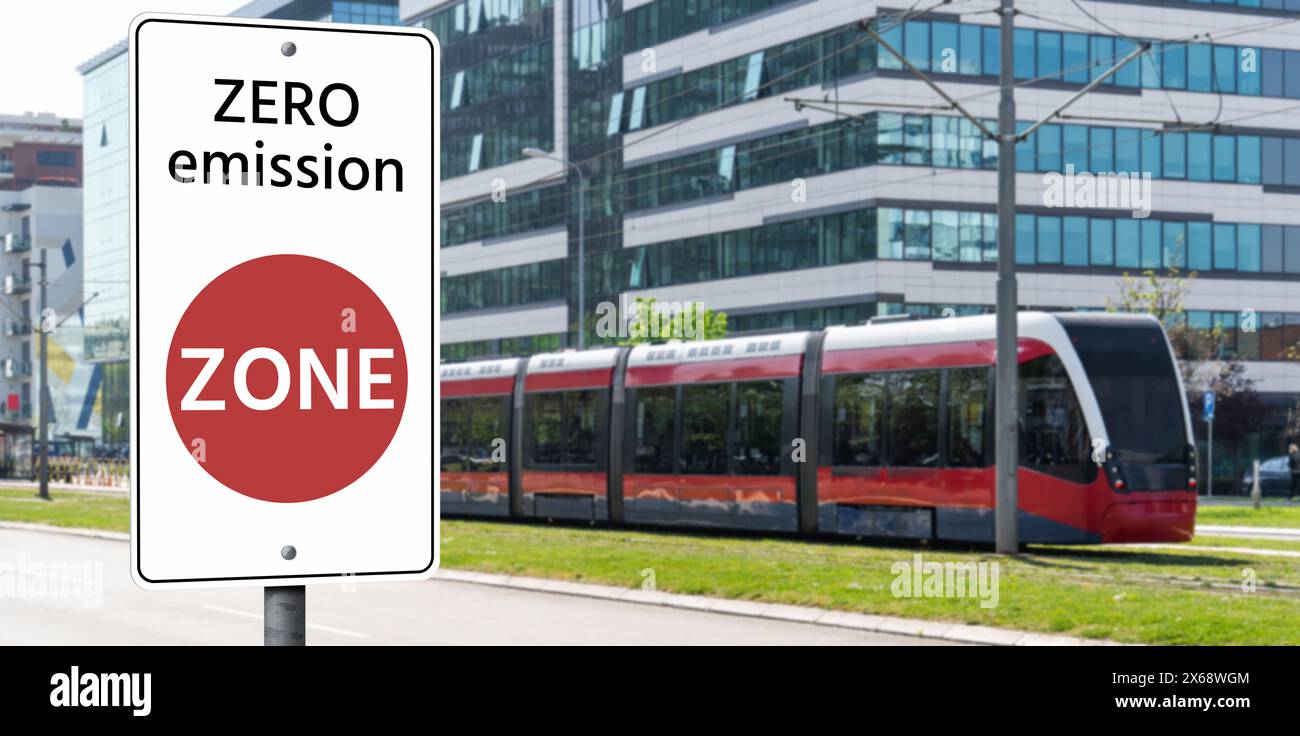 Road sign Zero emission ZONE. Clean mobility concept Stock Photo - Alamy