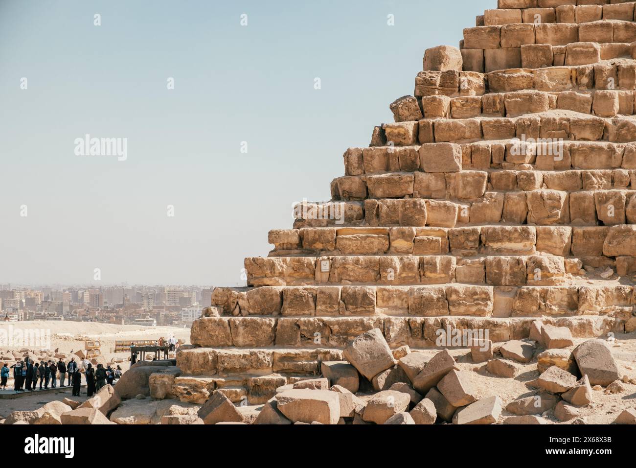 Close-up of the ancient limestone blocks of Giza Pyramid Stock Photo ...