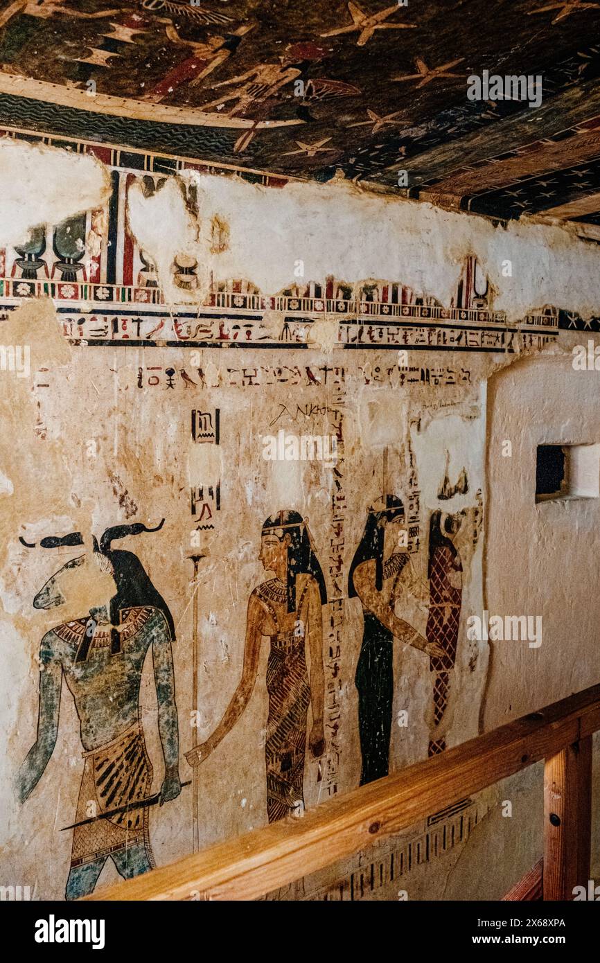 Hieroglyphs in tomb in Mountain of dead in Siwa Oasis, Egypt Stock ...