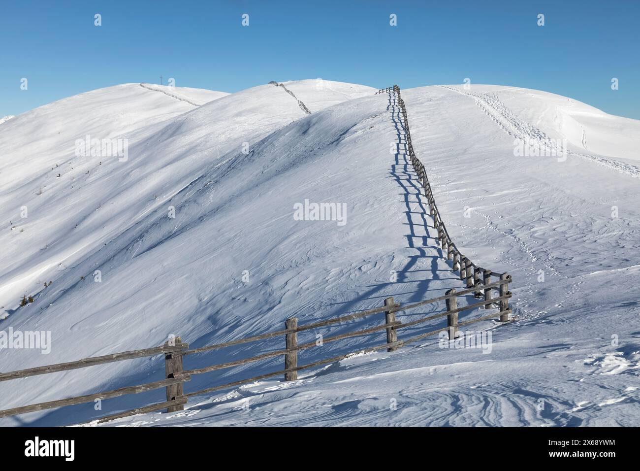 Italy, South Tyrol, municipality of Luson, wooden fences near the top ...
