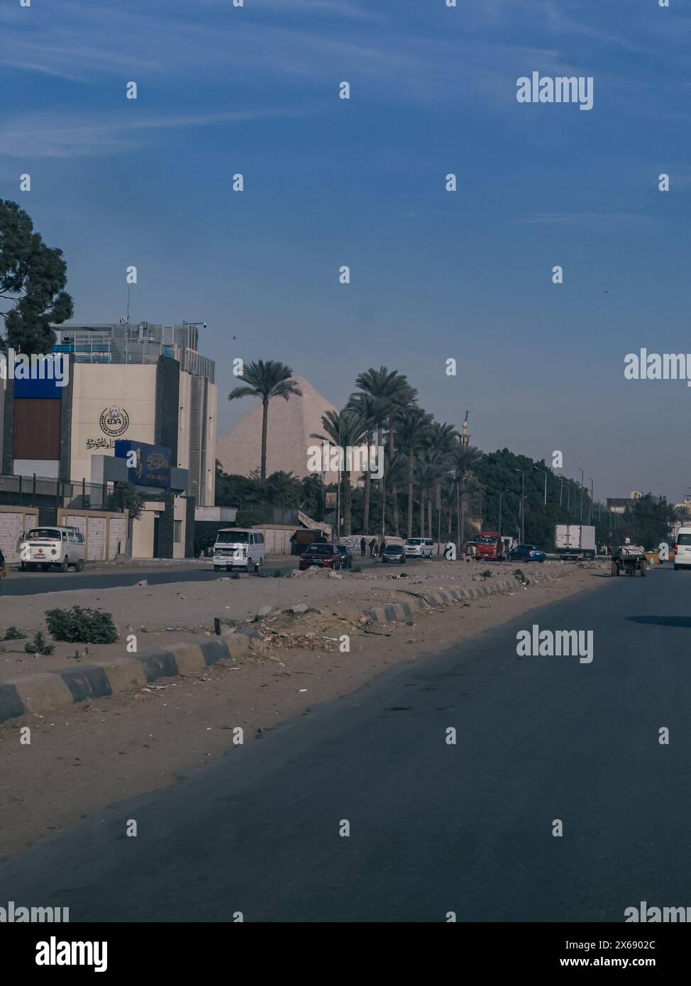 Street view over pyramid above city of Giza in Egypt Stock Photo - Alamy