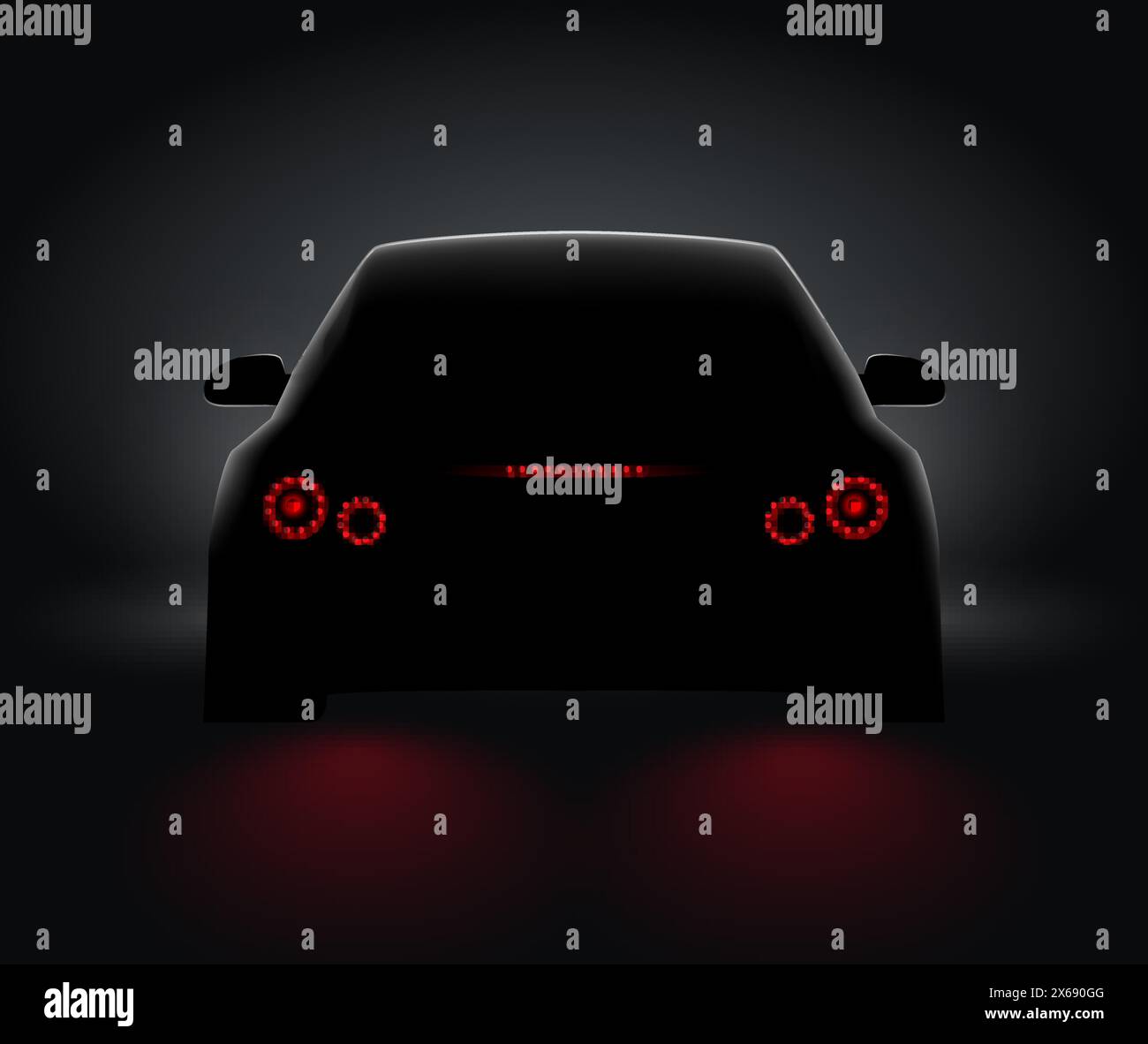 Car back view night light rear led realistic view. Car light in night ...