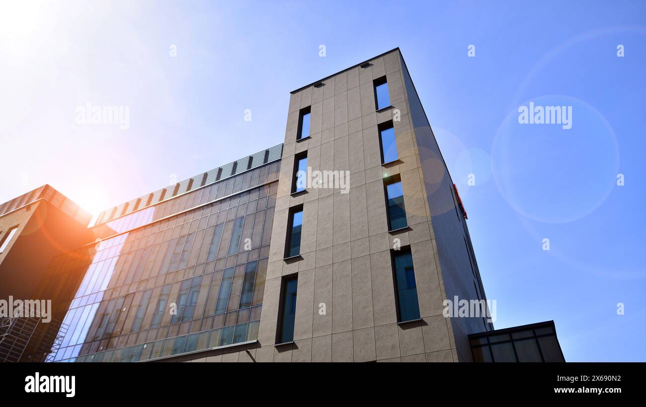 Modern office building detail. Perspective view of geometric angular ...