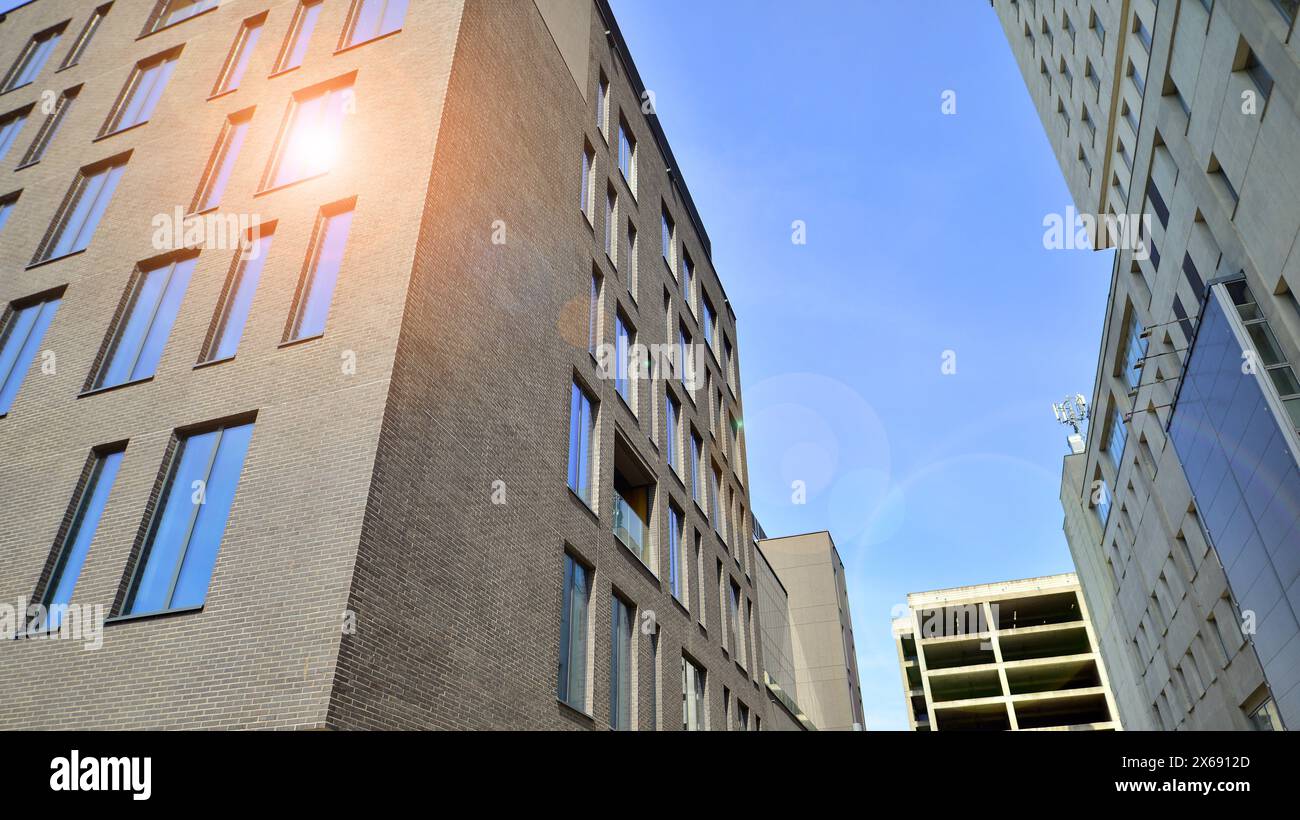 Modern office building detail. Perspective view of geometric angular ...