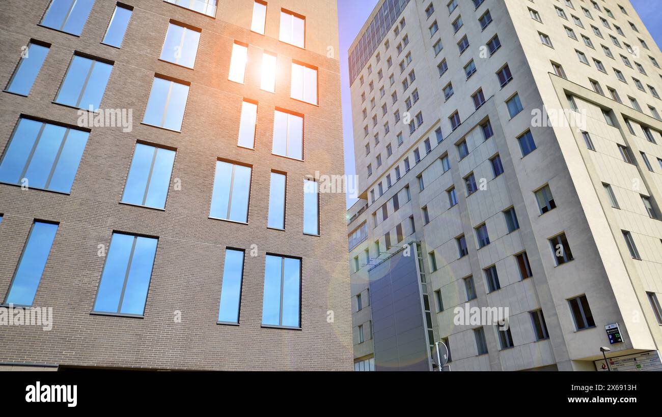 Modern office building detail. Perspective view of geometric angular ...