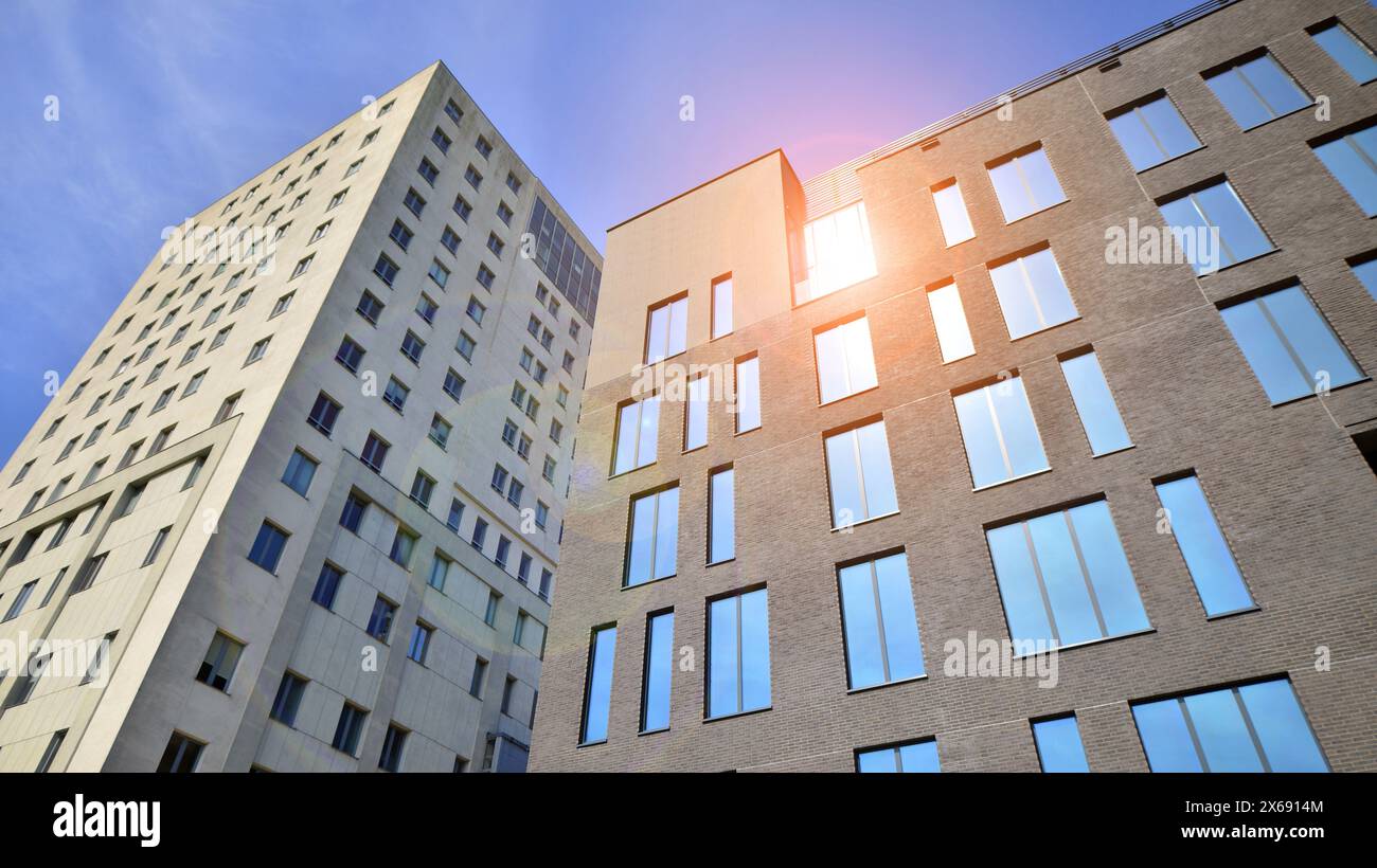 Modern office building detail. Perspective view of geometric angular ...