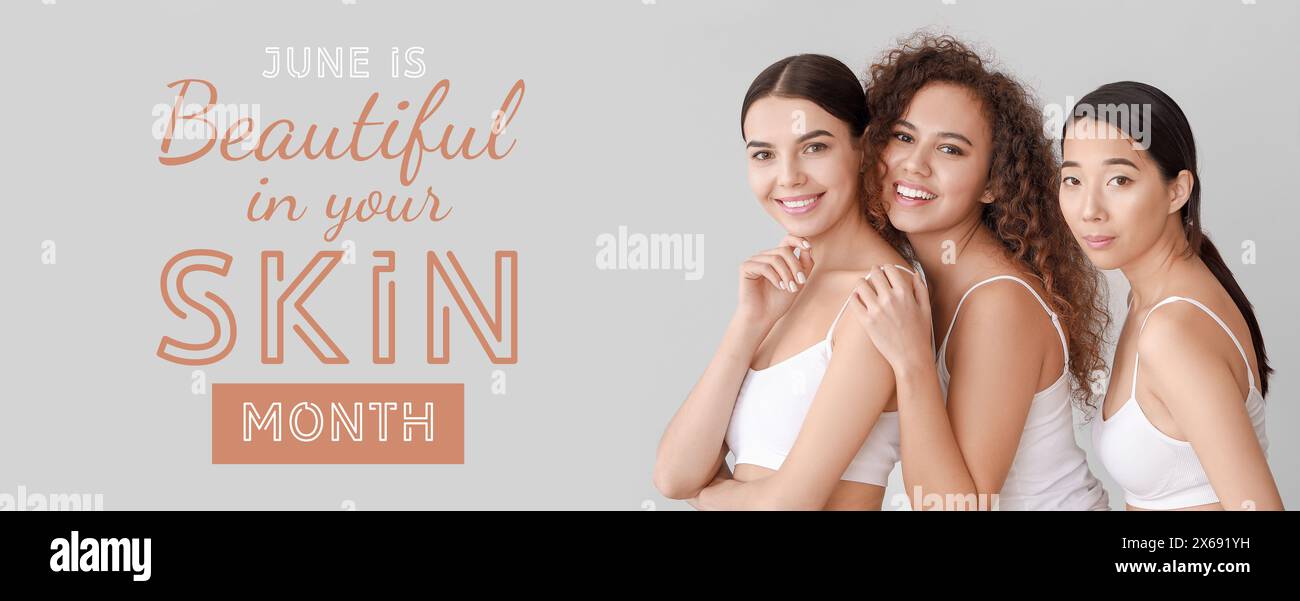 Banner for Beautiful In Your Skin Month with young women Stock Photo ...