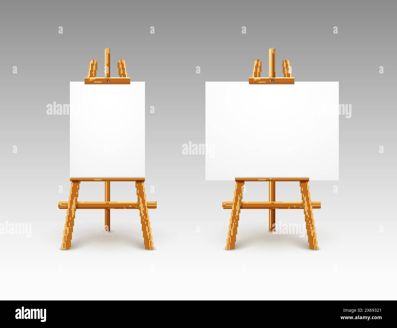 Easel canvas stand vector board isolated. Wooden easel art painting ...