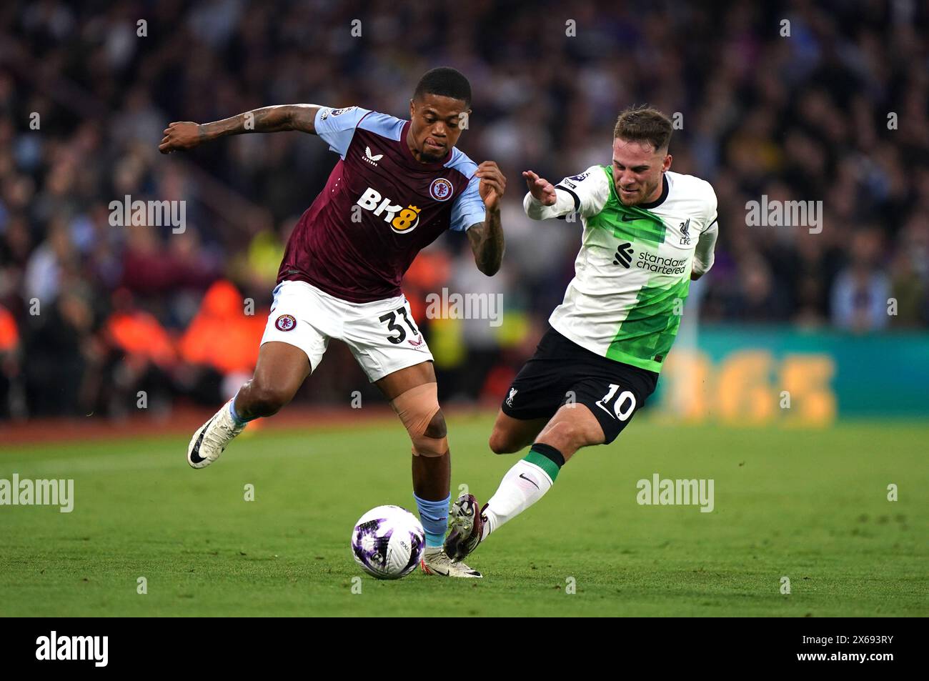 Aston Villa's Leon Bailey (left) and Liverpool's Alexis Mac Allister ...